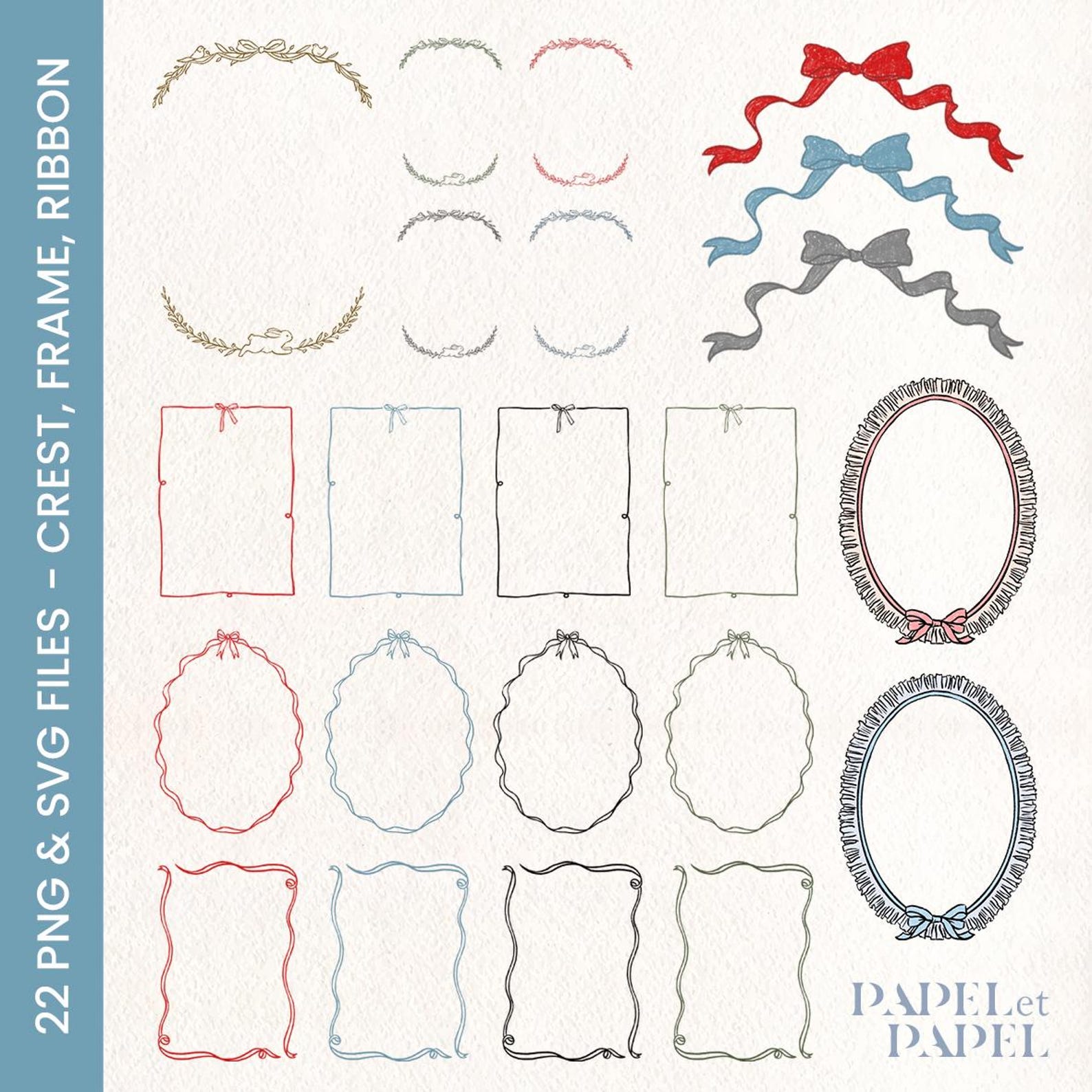 Hand Drawn Crest, Frame, Ribbon for Invitation, DIY Birthday Party ...