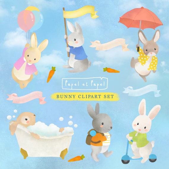 Bunny Clipart Set Happy Bunny Rabbit Clipart Cute Rabbit | Etsy