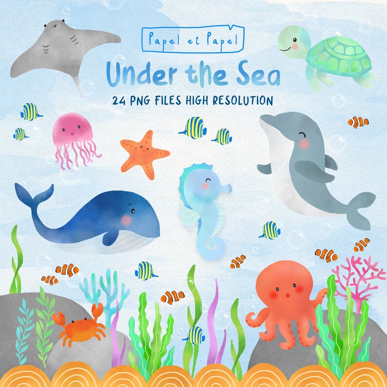 Under the Sea Clipart, Underwater Creatures, Sea Creatures, Kids ...