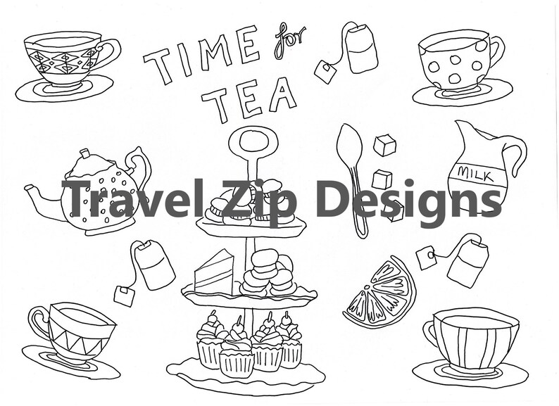 Afternoon Tea Printable Colouring Page Digital Download | Etsy UK