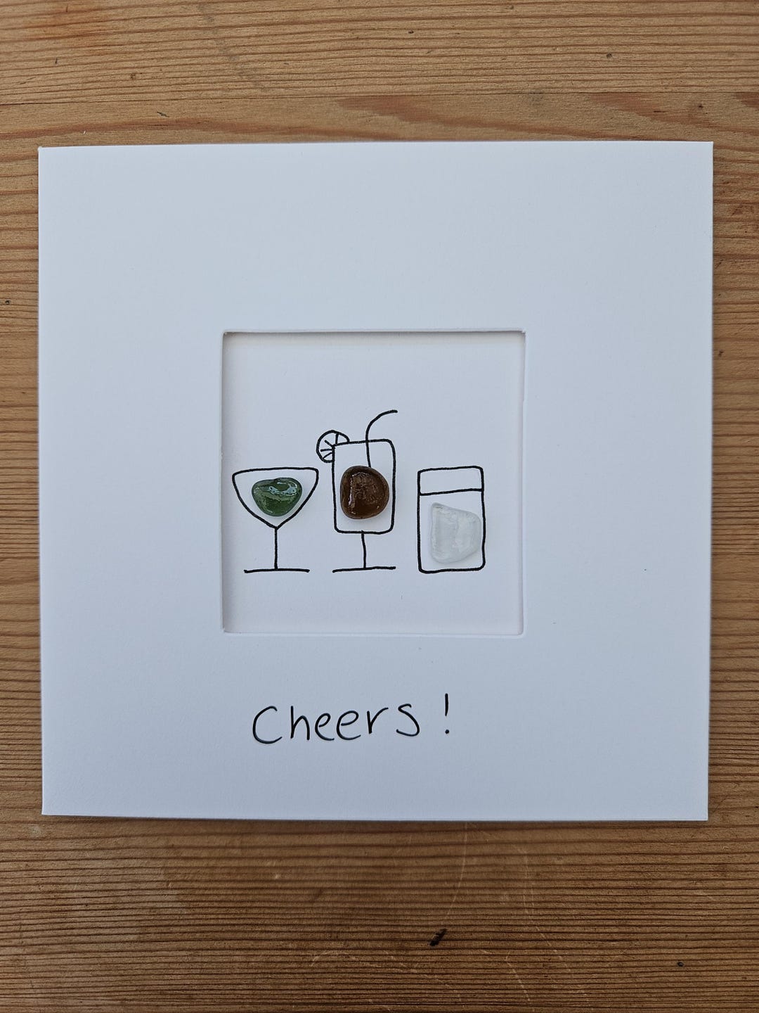 Cheers Cocktail Drinks Handmade Card, Seaglass Art, Unique Greeting ...