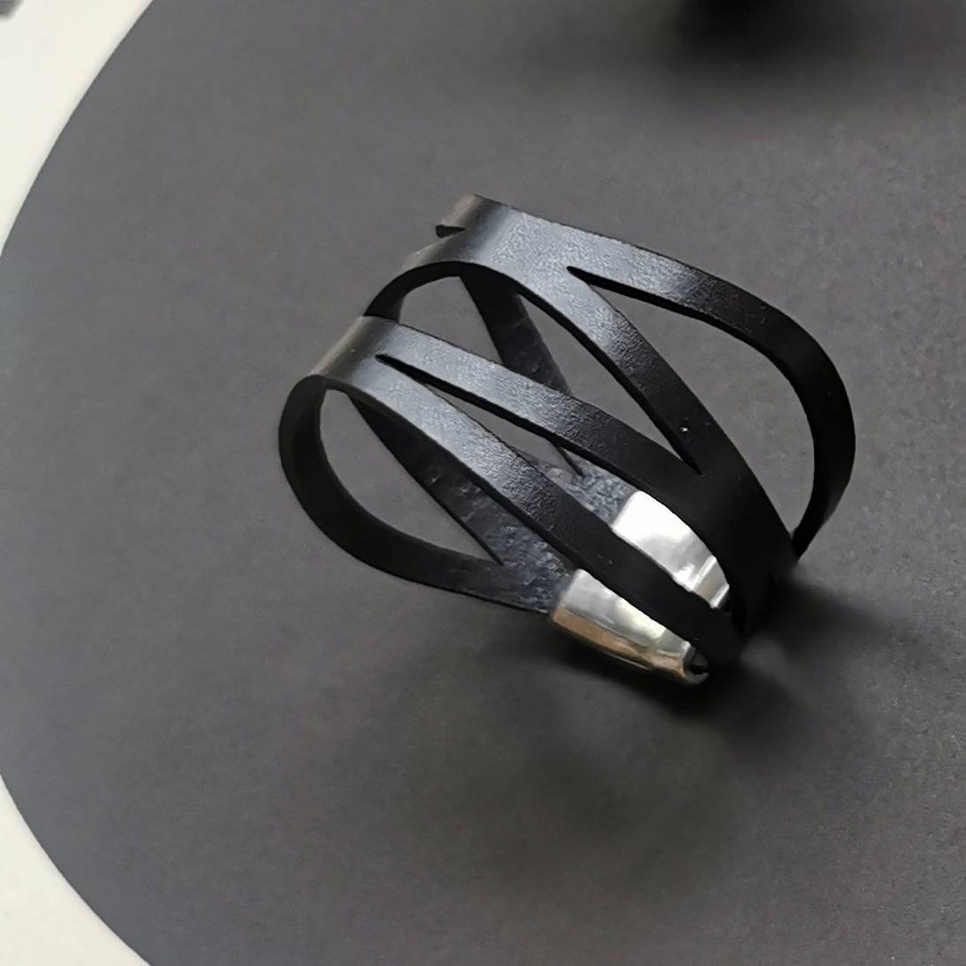 Laser Cut Leather Cuff WAVE for Woman Magnetic Clasp Easy to - Etsy