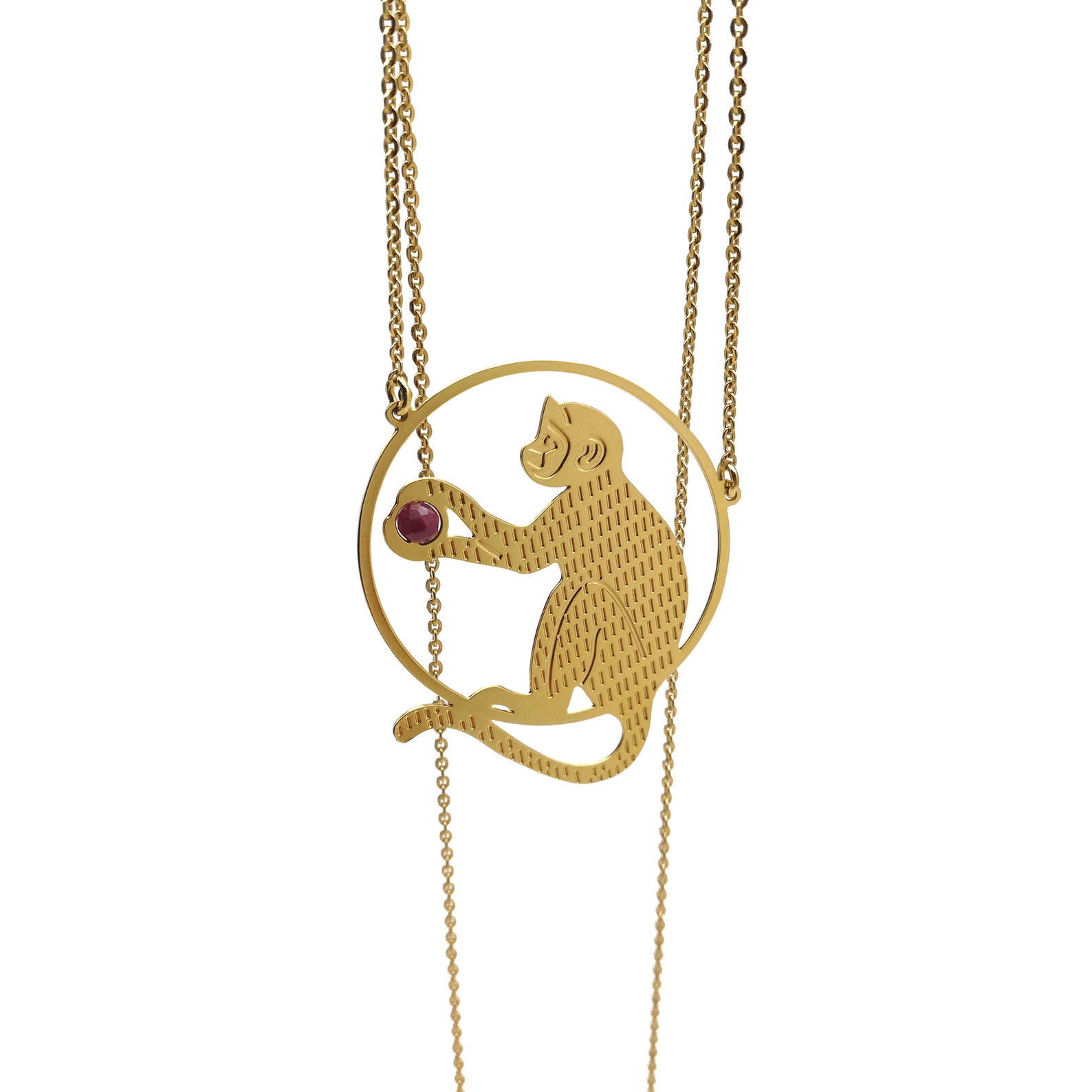 Long Necklace With Monkey Pendant / Gold Plated 24k Fine Gold or Silver ...