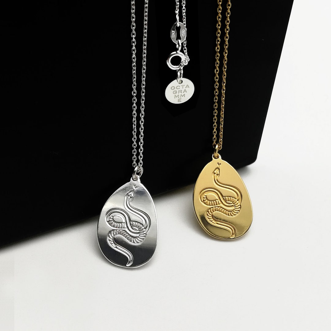 Chain Necklace With Snake, Engraved on Oval Shape Medal Pendant - Etsy