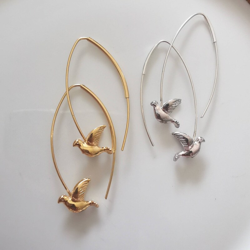 Bird Hoop Earrings - Etsy