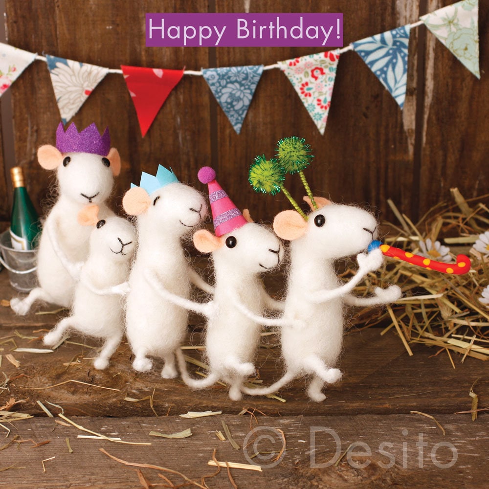 Whimsical Greetings Card Happy Birthday mice Conga | Etsy UK
