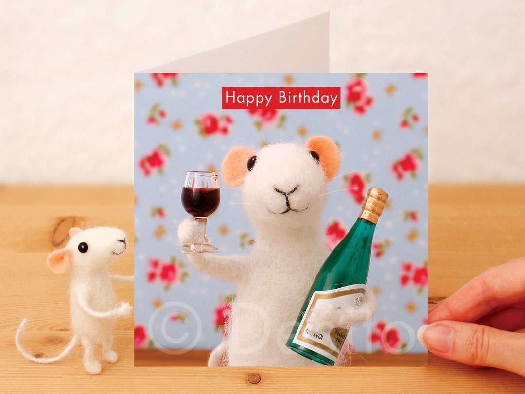 Mouse Birthday Card. Happy Birthday. Whimsical Cute Mouse. Quirky ...