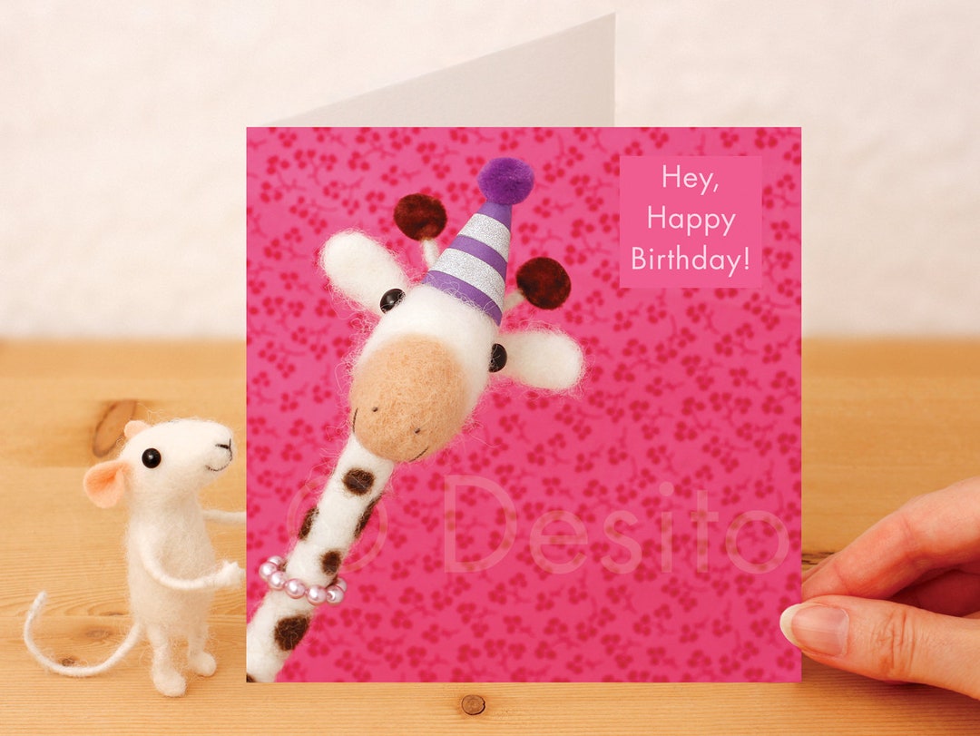 Whimsical Giraffe Birthday Card - Hey, Happy Birthday! Funny, Quirky ...
