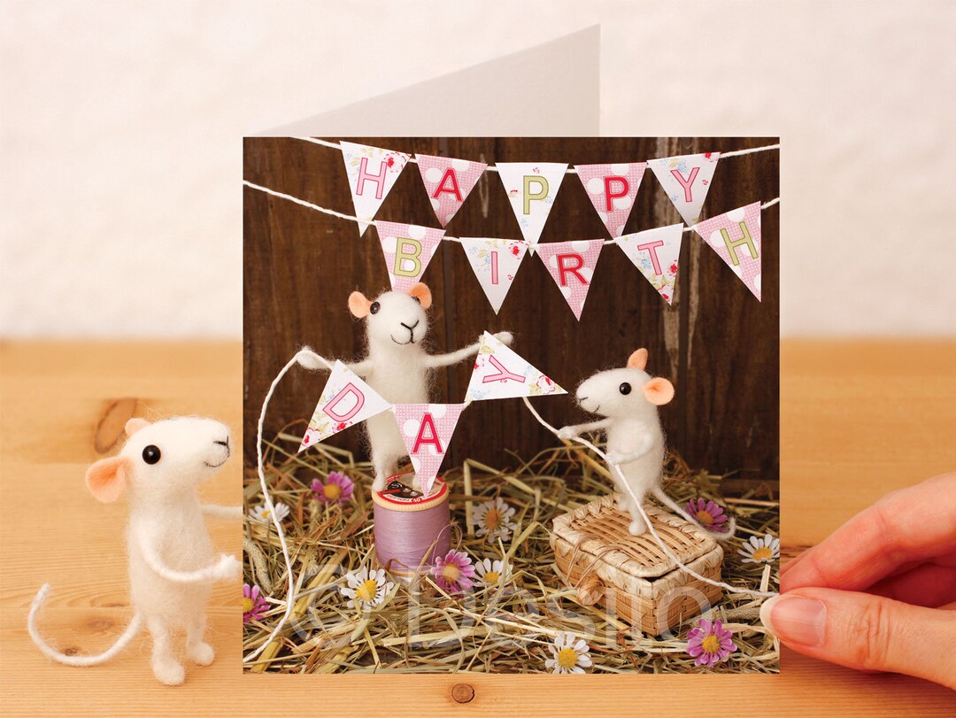 Whimsical Mice Birthday Card - Happy Birthday. Funny, Quirky Mice With ...
