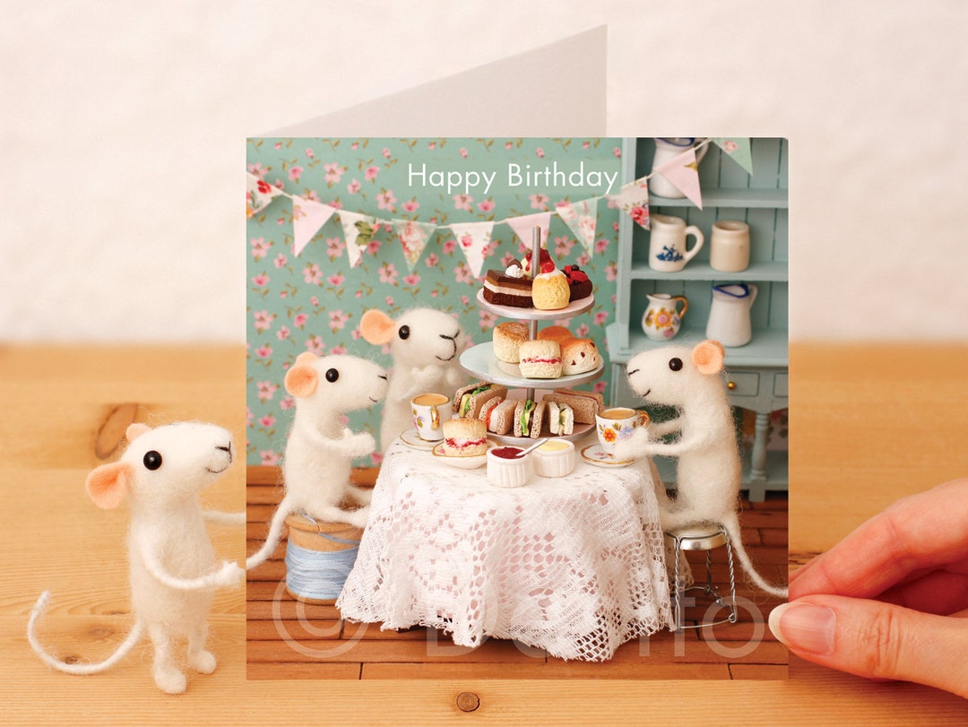 Mouse Birthday Card: Whimsical Mice Tea Party - Etsy