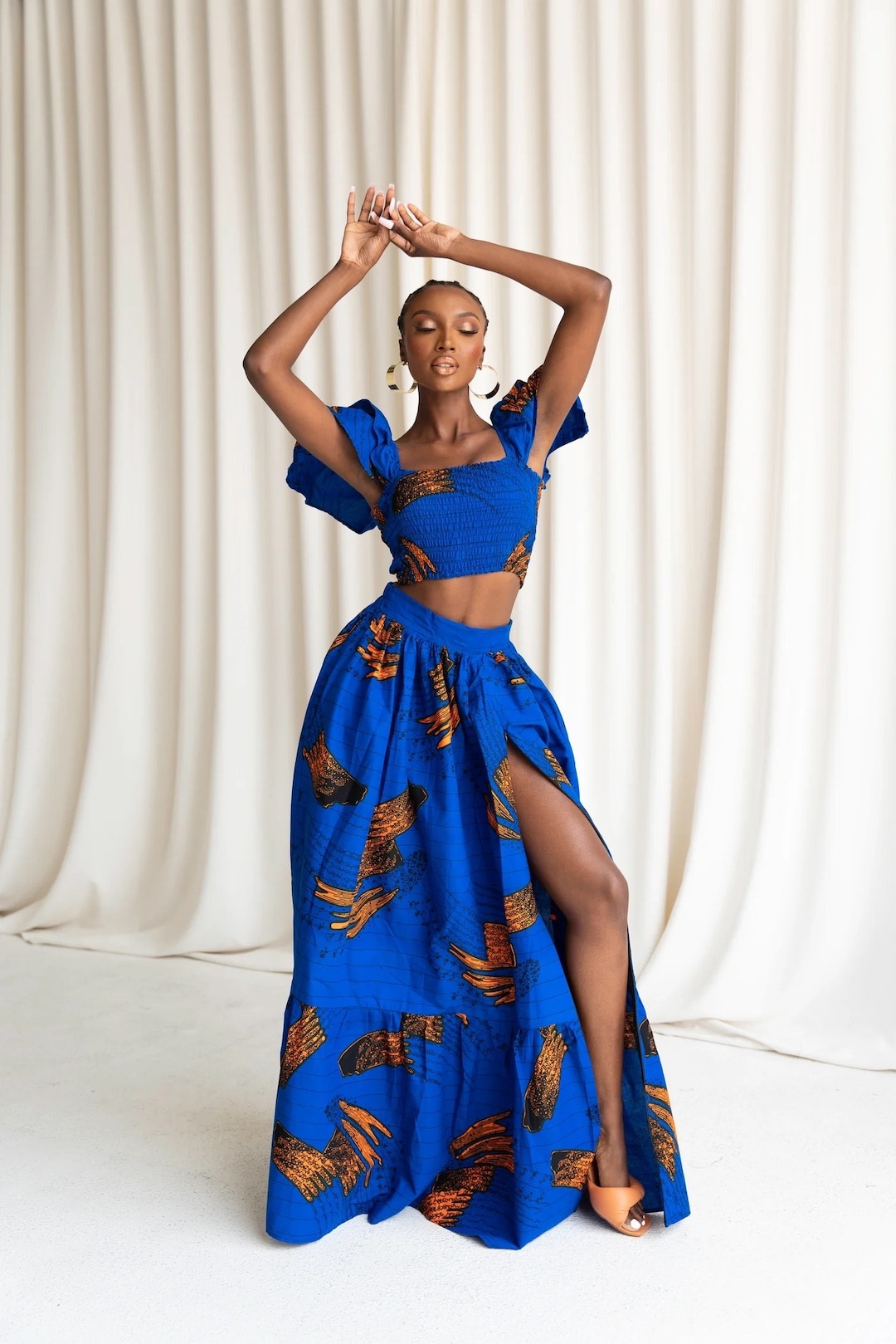 African 2 Piece Set, Ankara Smocked Outfit, Ankara Maxi Skirt and Crop ...