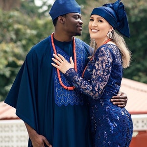 Couples African Outfit, Asooke Couple Outfit, African Lace Dress ...
