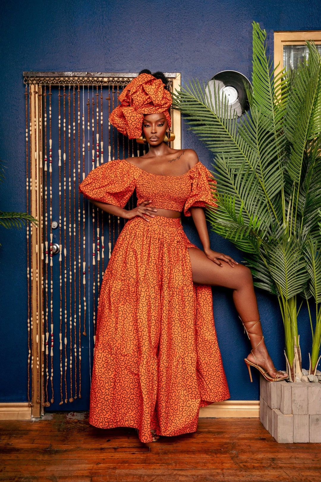 African 2 Piece Set Ankara Smocked Outfit Ankara Maxi Skirt And Crop