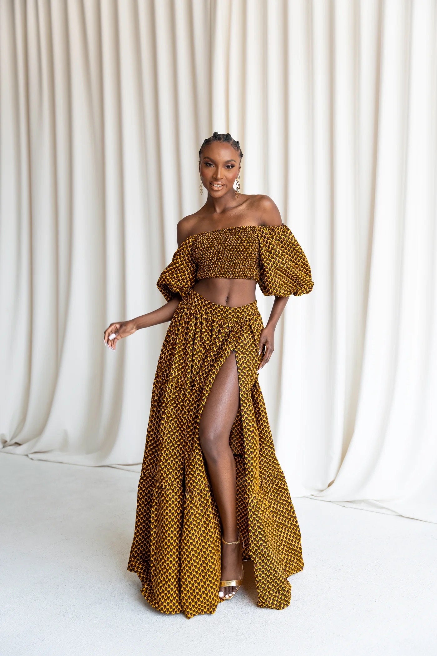 African 2 Piece Set, Ankara Maxi Skirt and Crop Top, African Print ...