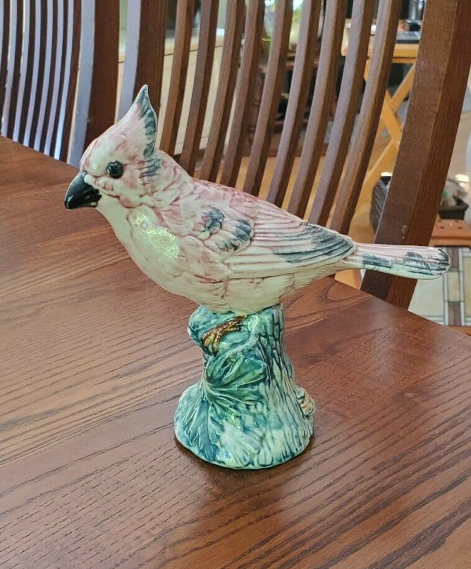 Vintage Stangl Pottery Cardinal Pink bird figurine on green | Etsy