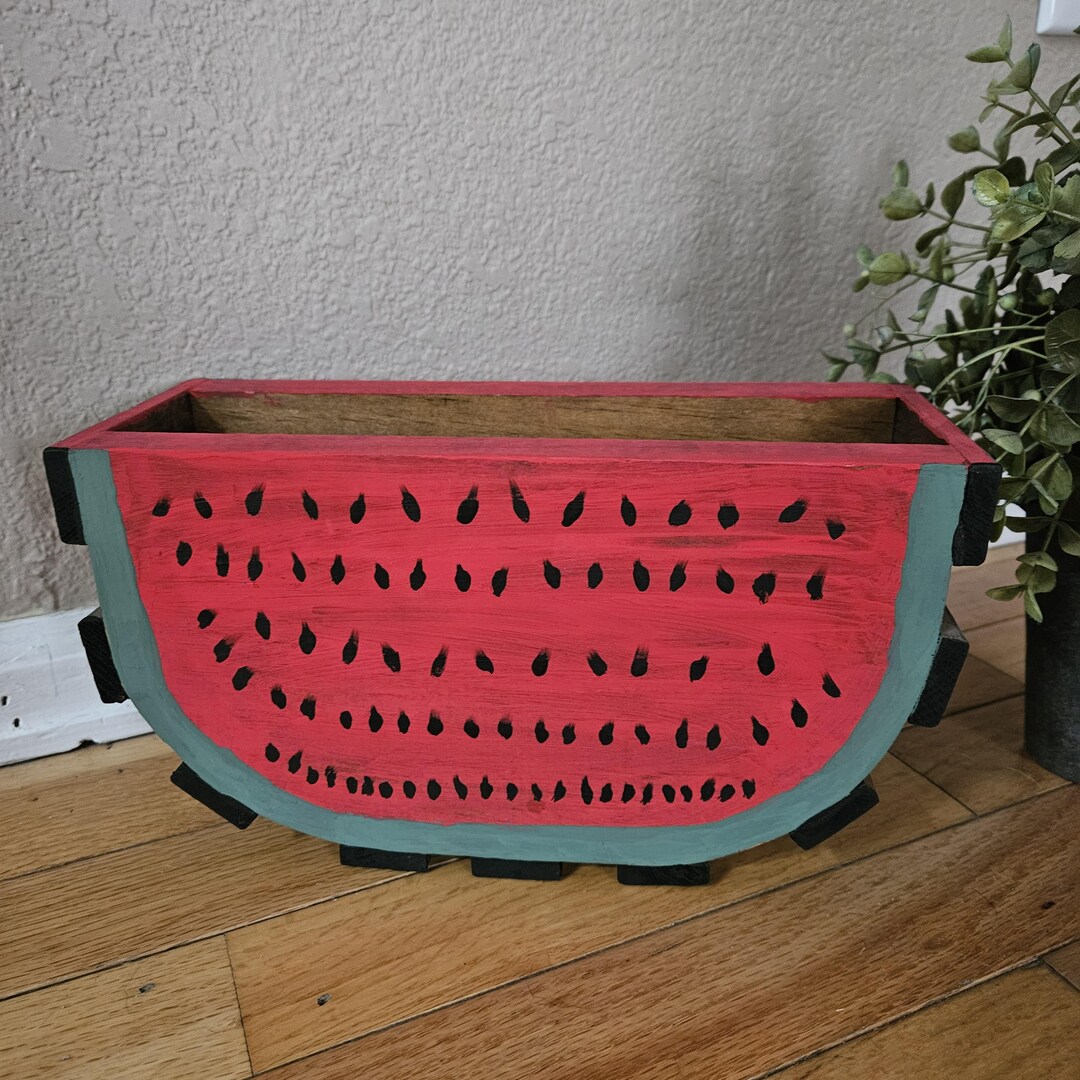 Watermelon Wood Planter Indoors or Outdoors | Hand Painted 11 X 6" - Etsy