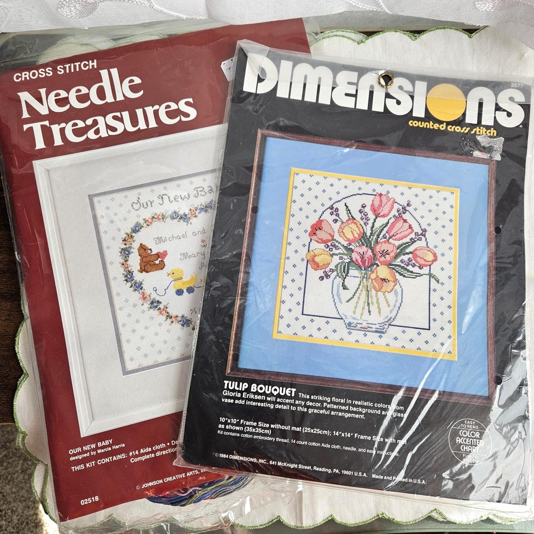 Vintage Cross Stitch Kits Dimensions New Baby Flowers Lot of 2 - Etsy