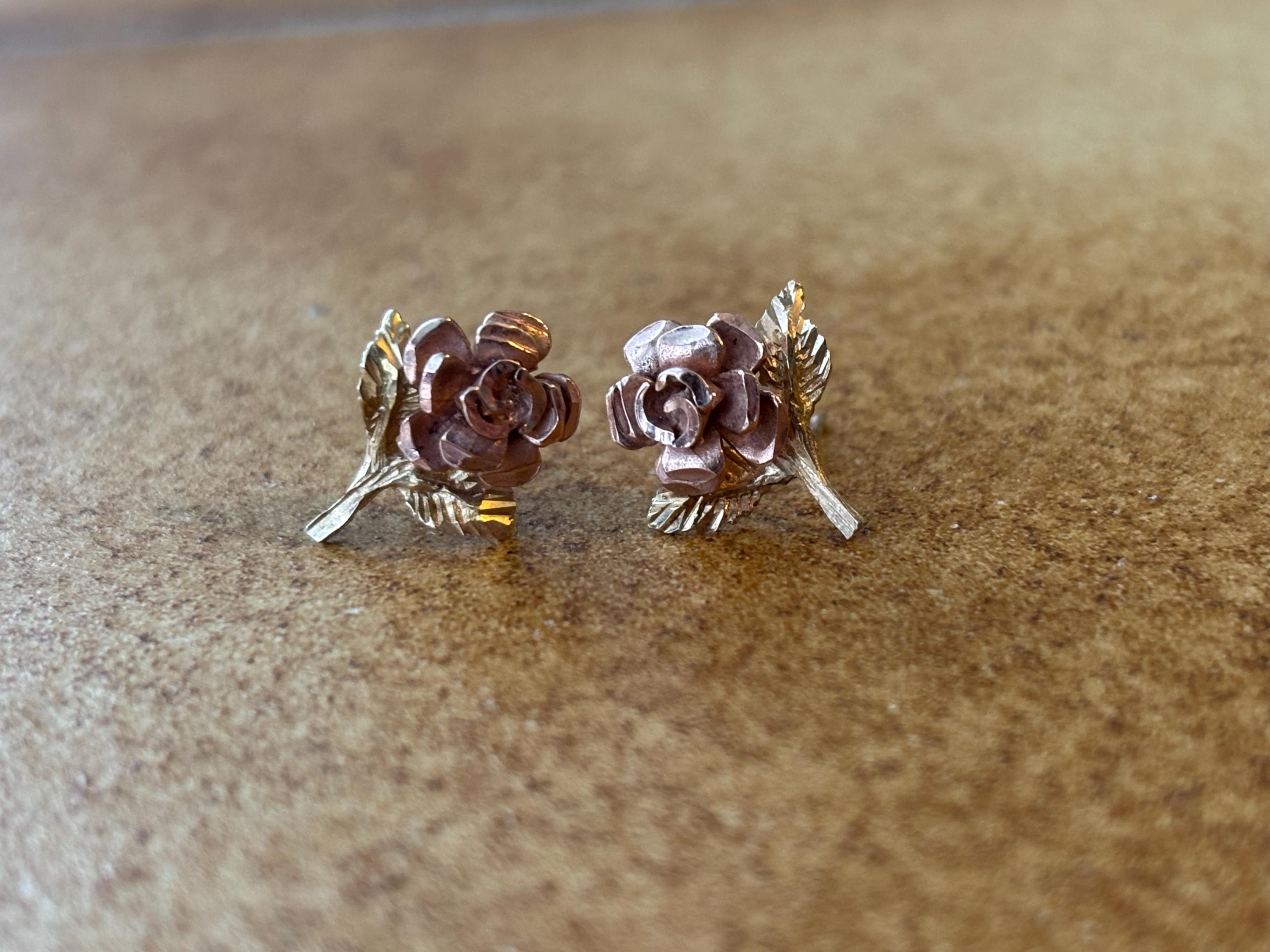 Vintage 9ct Gold Rose Shaped Stud Earrings - Etsy