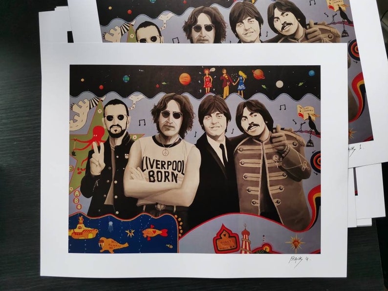 The Beatles, Beatles Art Print, Signed, and Numbered. John Lennon, George Harrison, Ringo Starr ...