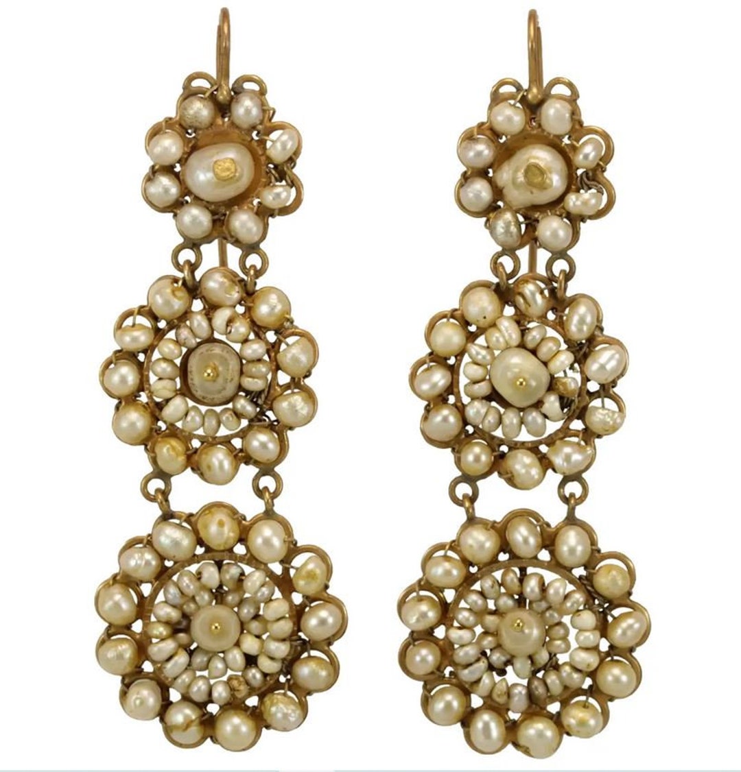 Victorian Pearls 14K Gold Dangle Earrings - Etsy