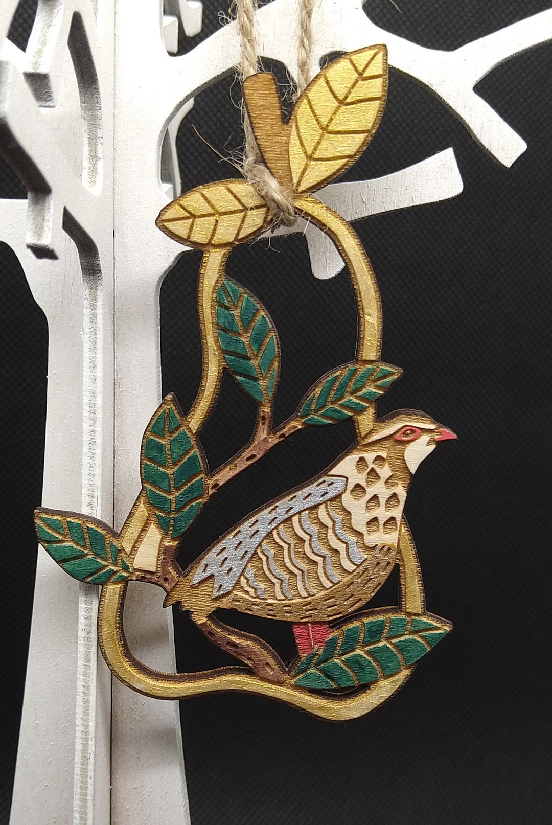 Folk Art Partridge in a Pear, Wooden Decoration - Etsy UK