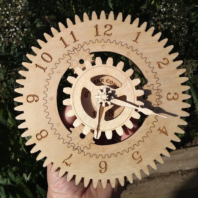 Steampunk Clock Laser Cut Wood Gears Rotate as Hands Silent - Etsy