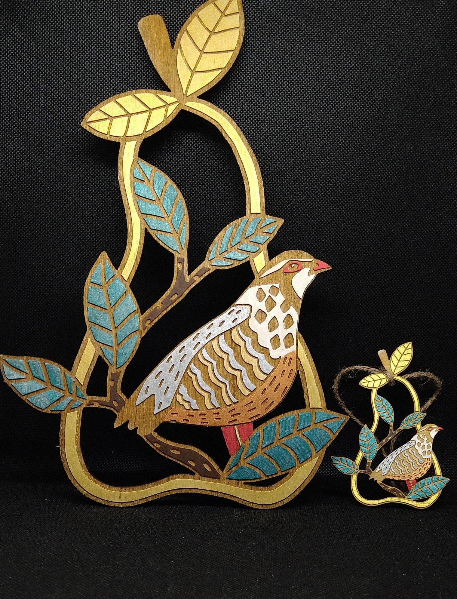 Folk Art Partridge in a Pear, Wooden Decoration - Etsy UK