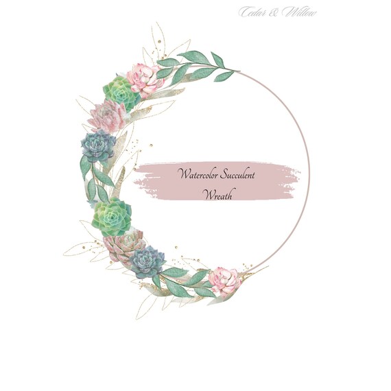 Transparent Watercolor Succulent Wreath PNG JPG. - Etsy