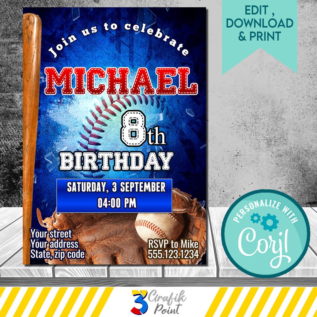 Editable Baseball Birthday Invitation Template (digital Download) - Etsy