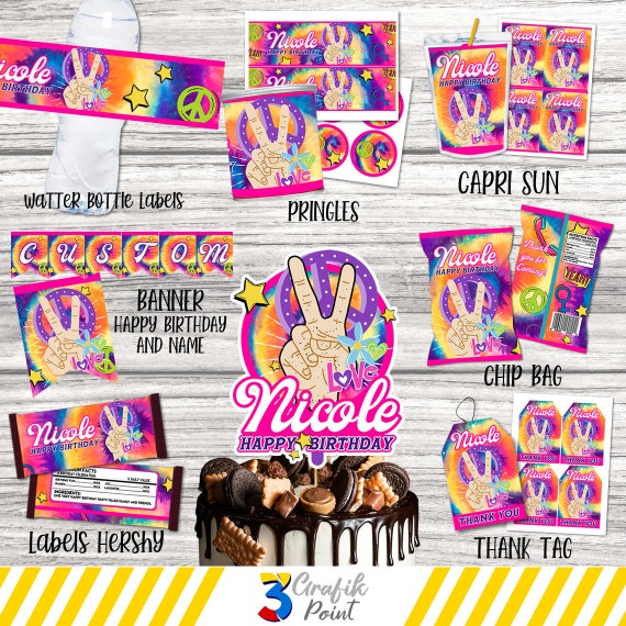 Party Tie dye Pack printable Tie dye Favor Bag Tie dye chip | Etsy