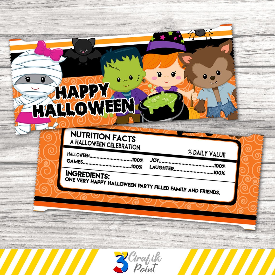 Halloween Candy Bar Wrappers Printable Halloween Hershey Bar | Etsy