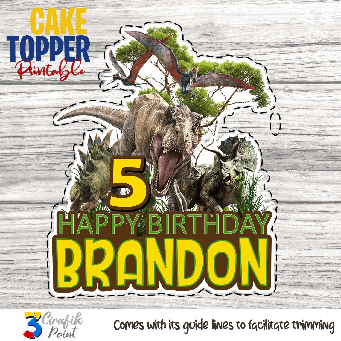 Dinosaur Cake Topper Printable T-rex Cake Topper Jurassic | Etsy