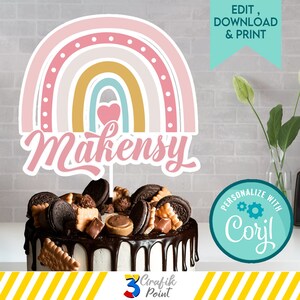 Editable Boho Rainbow Party Bundle, Rainbow Birthday Chip Bag, Cake ...