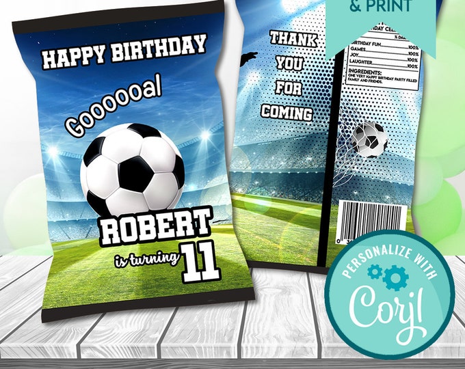Soccer Mini Chip Bag, Personalized, Soccer Decoration, Soccer Deco ...