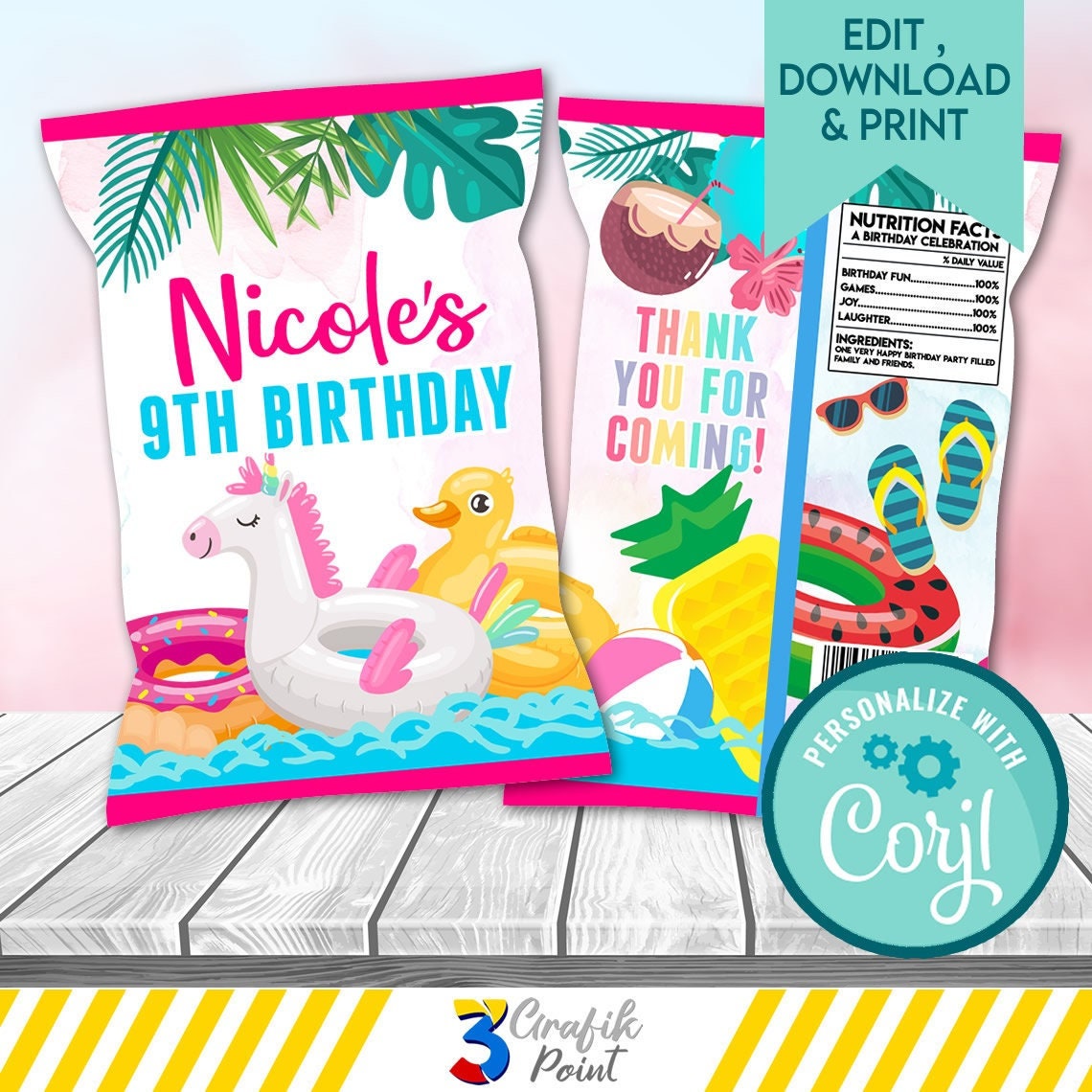Pool Chip Bag Pool Party Chip Bag Pool Party Birthday Chip - Etsy
