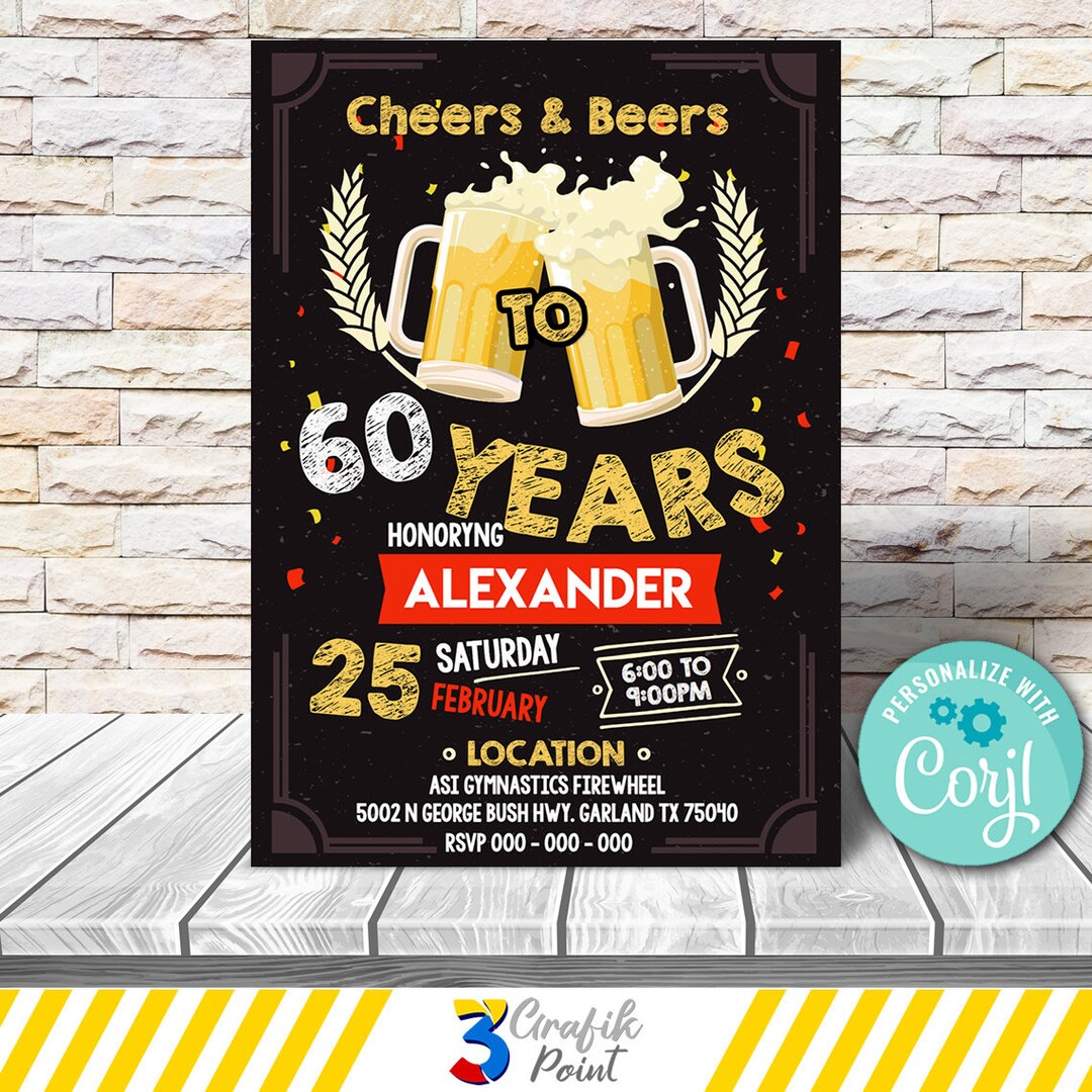 EDITABLE Cheers and Beers Invitation - Printable Adult Birthday ...