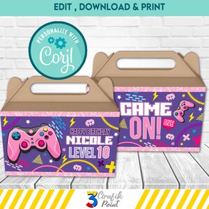 Editable Gamer Party Box Template for Birthdays With Favor Bag and ...