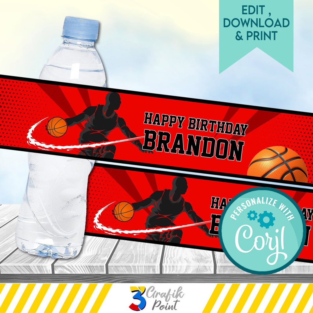 Editable Template Basketball Water Label, Sport Water Label, Basketball ...