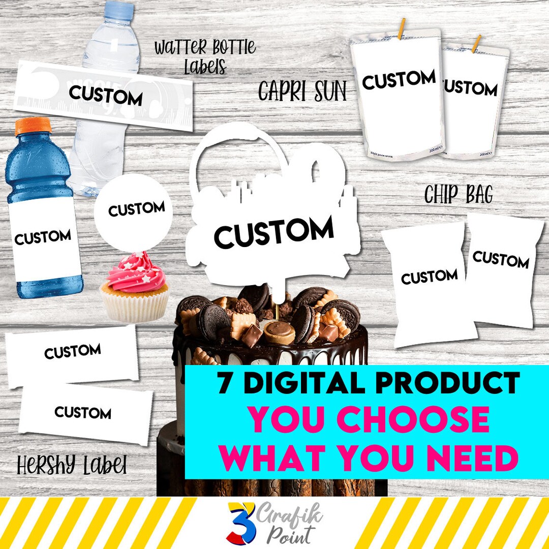Custom Party Label Bundle: 7 Editable Designs (digital File) - Etsy