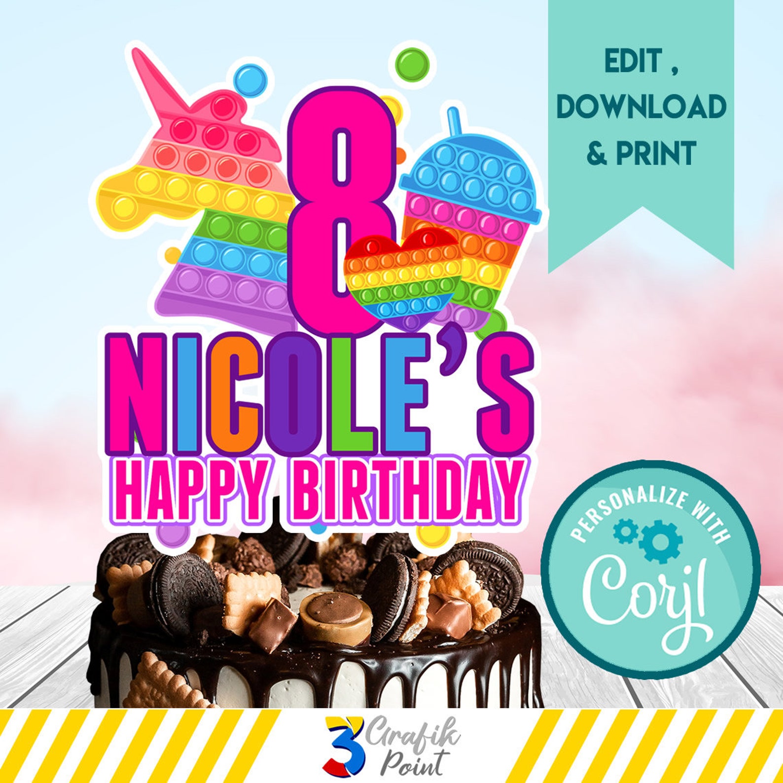 Pop It Cake Topper Printable Pop It Cake Topper Pop It - Etsy