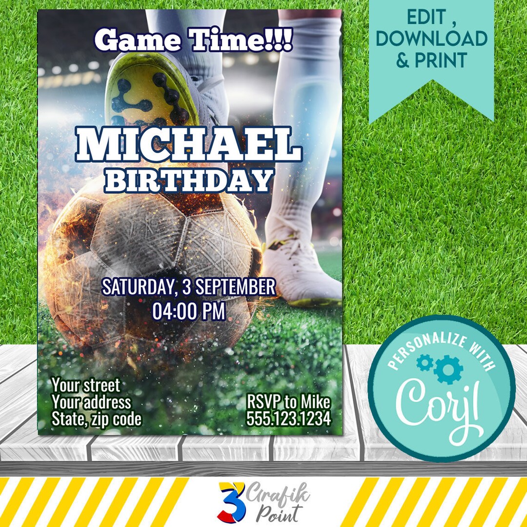 Editable Soccer Invitation Template, Soccer Birthday Invite, Soccer ...