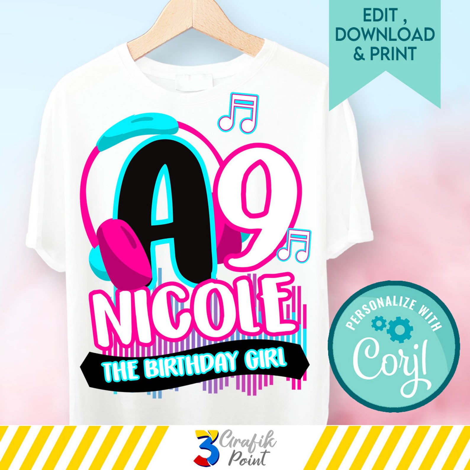 Musical Birthday Girl Iron-on Transfer – Printable T-shirt Design ...