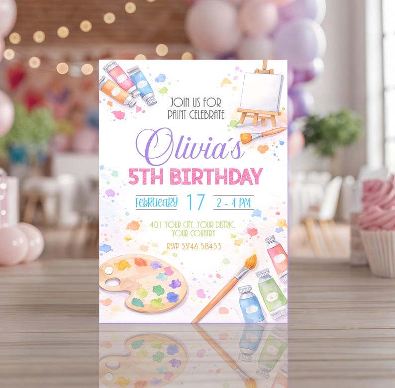 Editable Art Birthday Invitation, Painting Party Invite, Watercolor ...