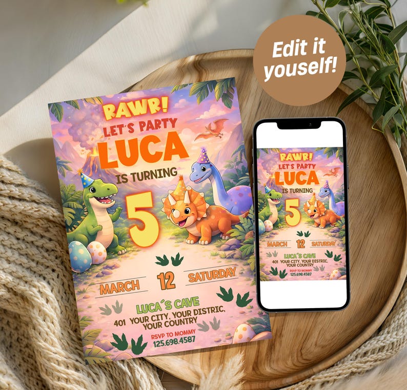 Editable Dinosaur Birthday Invitation, Rawr Means Happy Birthday Invite ...