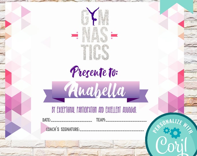 Gymnastics Editable Certificate, INSTANT DOWNLOAD, Dance Certificate ...