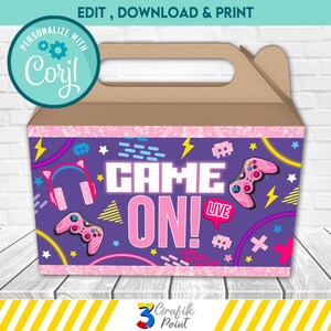 Editable Gamer Party Box Template for Birthdays With Favor Bag and ...