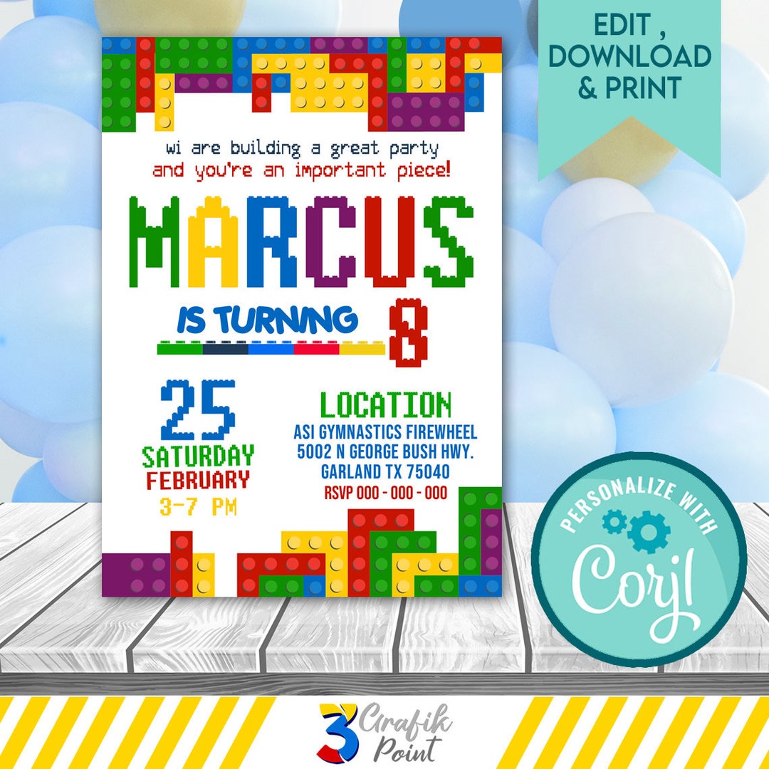 Editable Building Blocks Invitation Template, Building Blocks Printable ...