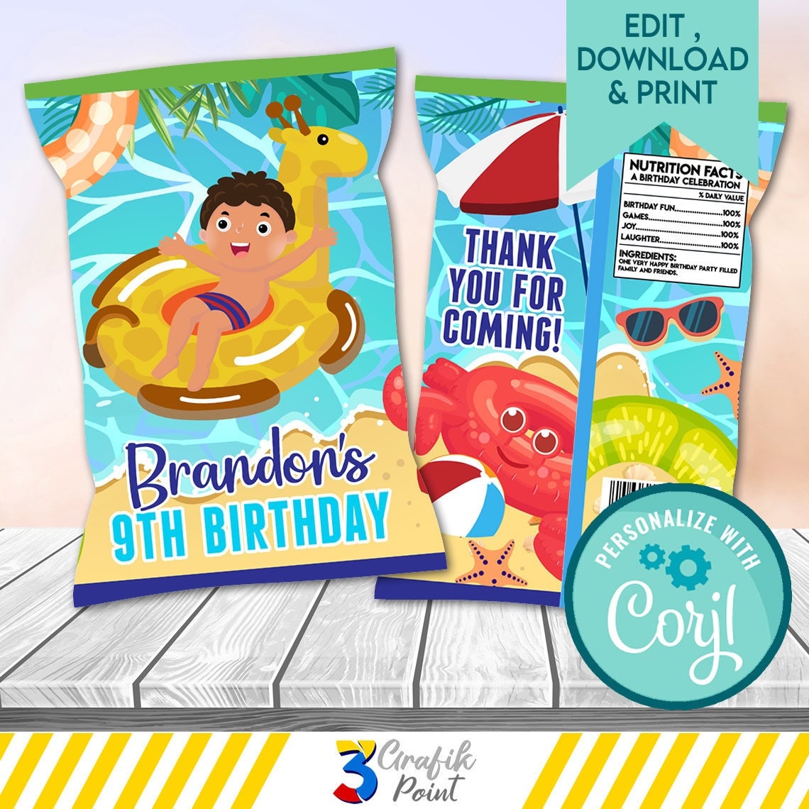 Pool Chip Bag Pool Party Chip Bag Pool Party Birthday Chip - Etsy