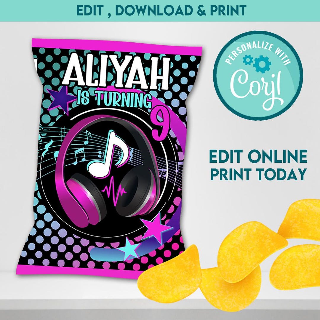 Editable Musical Party Chip Bags Template - Printable Favor Bags for ...