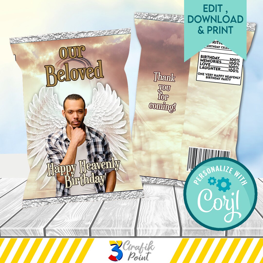 Heavenly Birthday Chip Bag, Memorial Chip Bag, Funeral Chip Bag Label ...